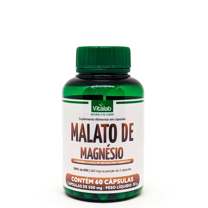 Cápsulas de Malato de Magnésio 60 de 500mg da Vitalab no Empório Rosa