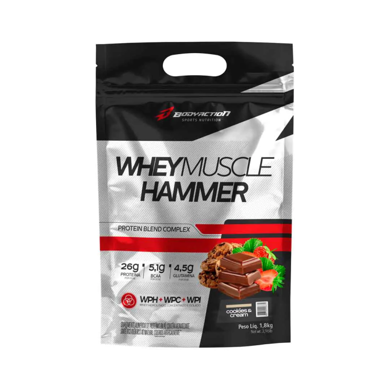 Whey Muscle Hammer Cookies and Cream BodyAction 1,8kg no Emporio Rosa