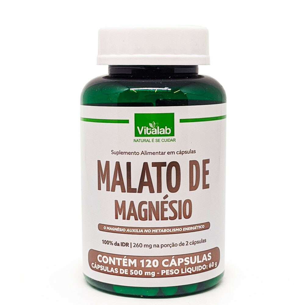 Cápsulas de Malato de Magnésio 120 de 500mg da Vitalab no Empório Rosa